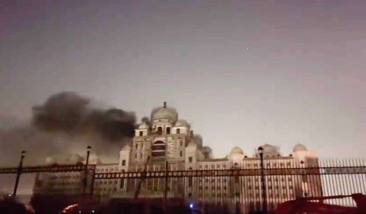 Fire breaks out at newly constructed Telangana Secretariat building ... Fire breaks out at newly constructed Telangana Secretariat building ...