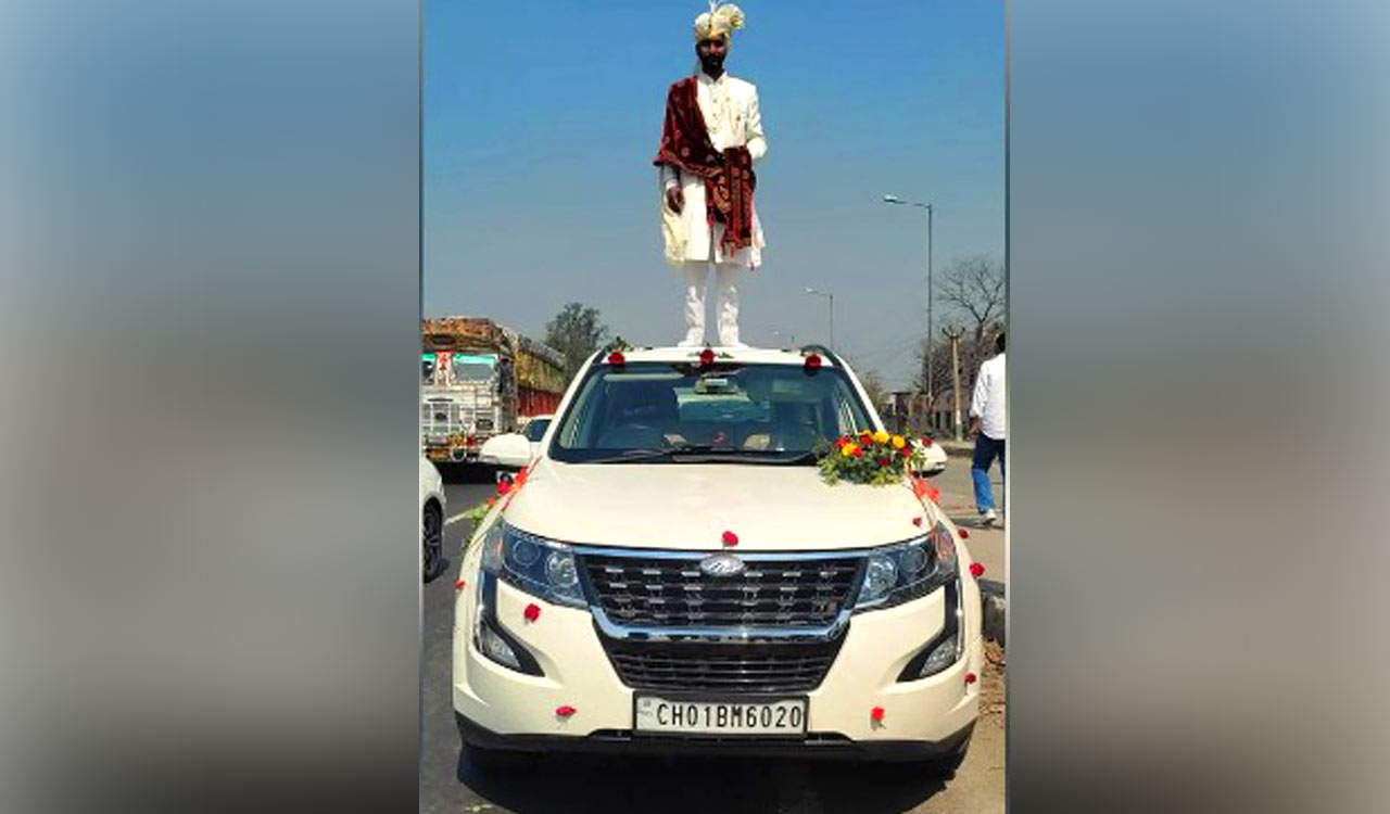Police Seize Suv After Viral Photo Shows Groom On Top Of Car Telangana